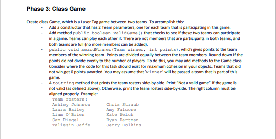 Solved Phase 3: Class Game Create class Game, which is a | Chegg.com