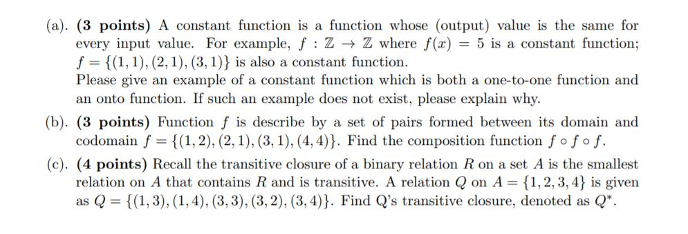 Solved (a). (3 points) A constant function is a function | Chegg.com