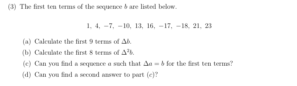 (3) The first ten terms of the sequence b are listed | Chegg.com
