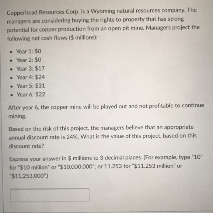 Solved Copperhead Resources Corp. is a Wyoming natural | Chegg.com
