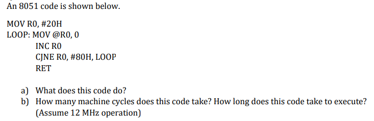 Solved An 8051 code is shown below. MOV R0, #20H LOOP: | Chegg.com