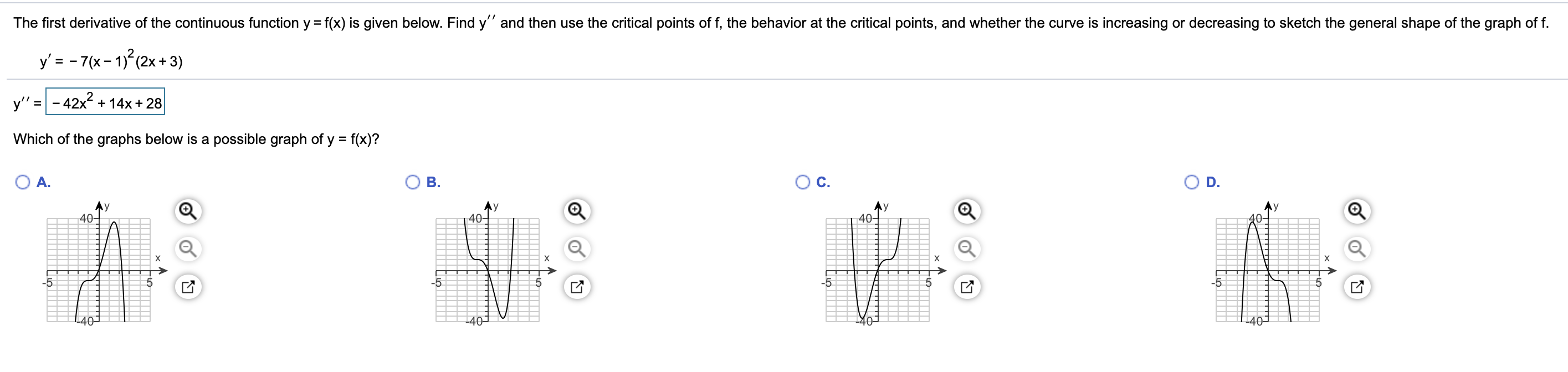 Solved The first derivative of the continuous function y = | Chegg.com
