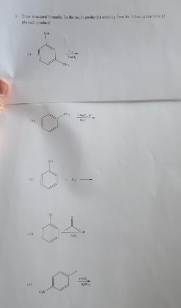 Solved 3. Draw structural formulas for the major productos) | Chegg.com