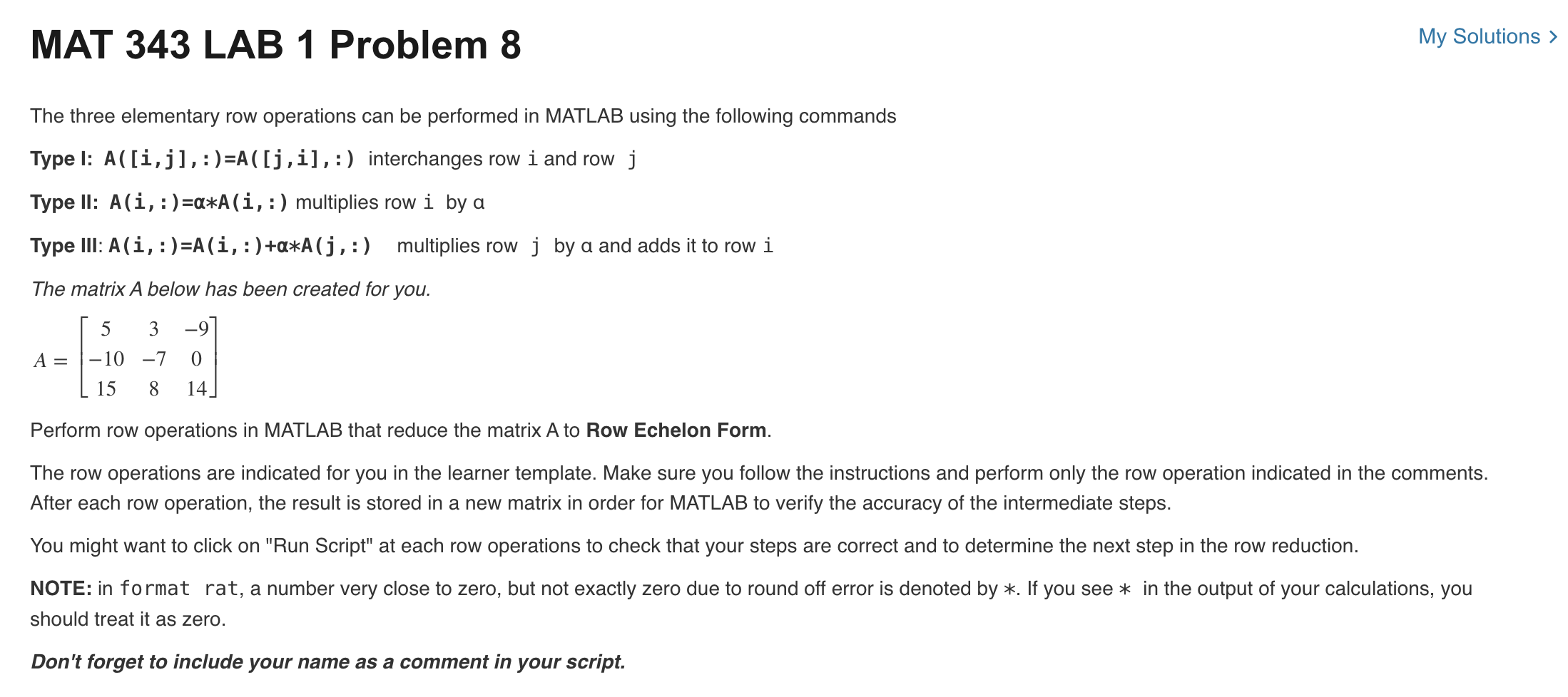 Solved MAT 343 LAB 1 Problem 8 My Solutions > The three | Chegg.com