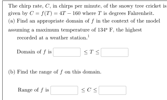 Solved The chirp rate, C, in chirps per minute, of the snowy | Chegg.com