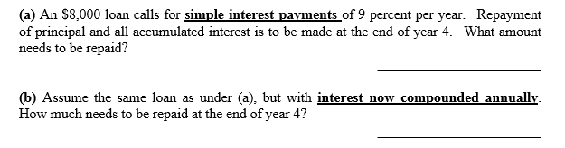 Solved (a) An $8,000 loan calls for simple interest payments | Chegg.com