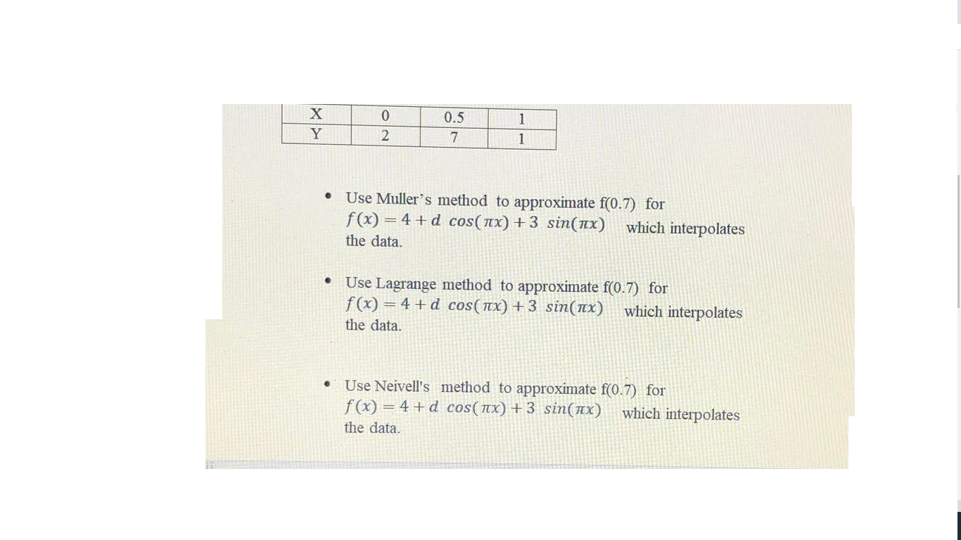 - Use Muller's method to approximate f(0.7) for | Chegg.com