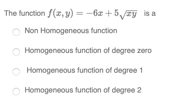 Solved The function f(x,y)=−6x+5xy is a Non Homogeneous | Chegg.com