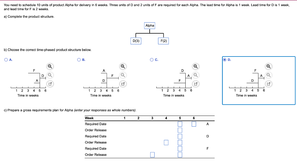 Solved and lead time for F is 2 weeks. a) Complete the | Chegg.com