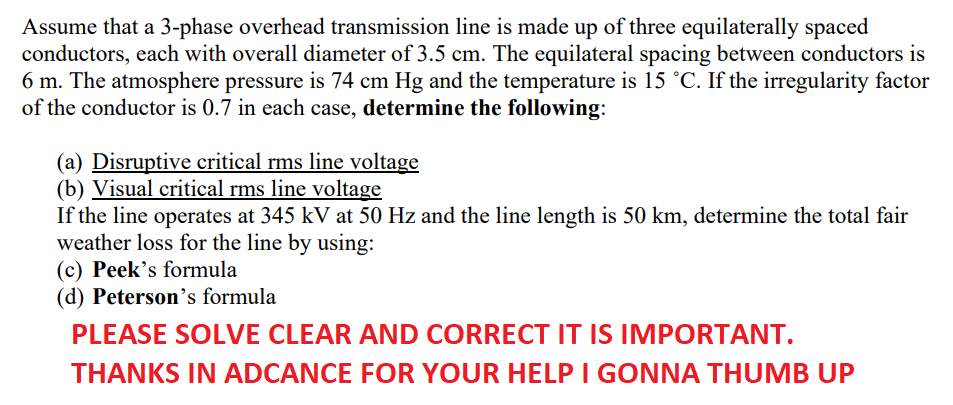 Solved Assume that a 3-phase overhead transmission line is | Chegg.com