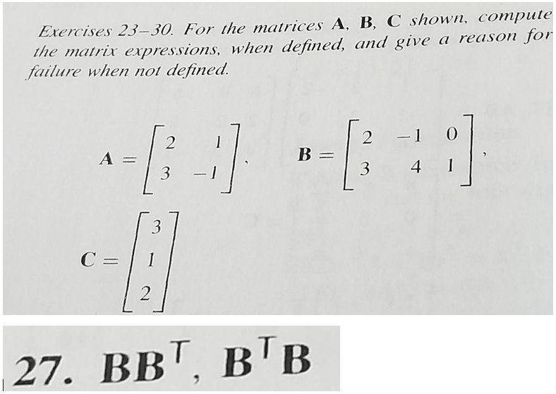 Solved Exercises 23-30. For the matrices A, B, C shown, | Chegg.com