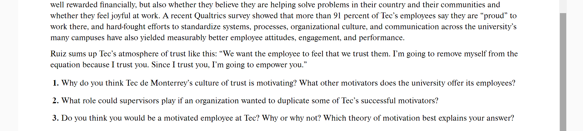 Solved Problem-Solving Case: Motivating Employees at Tec de | Chegg.com