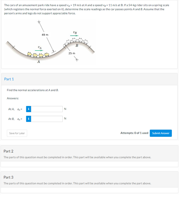 Solved The cars of an amusement park ride have a speed vA=19 | Chegg.com