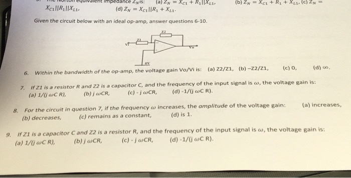 Solved Given the circuit below with an ideal op-amp, | Chegg.com