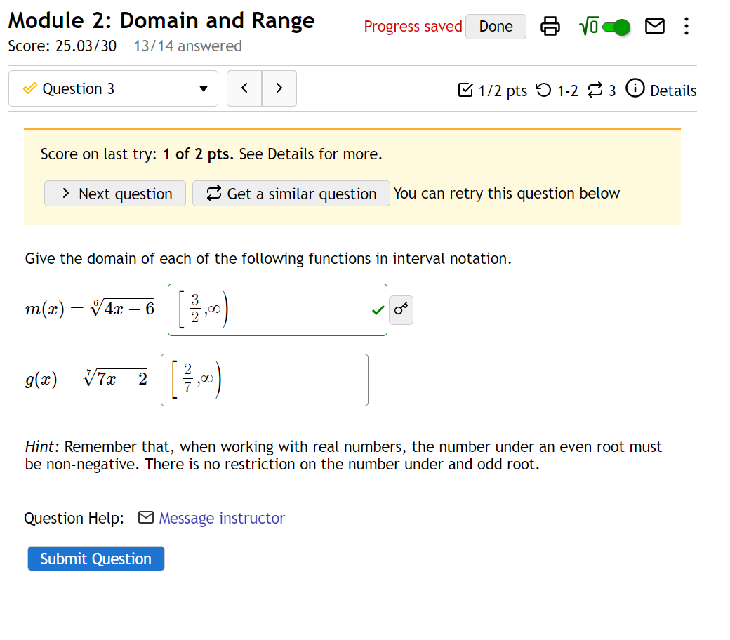 Solved Give the domain of each of the following functions in | Chegg.com