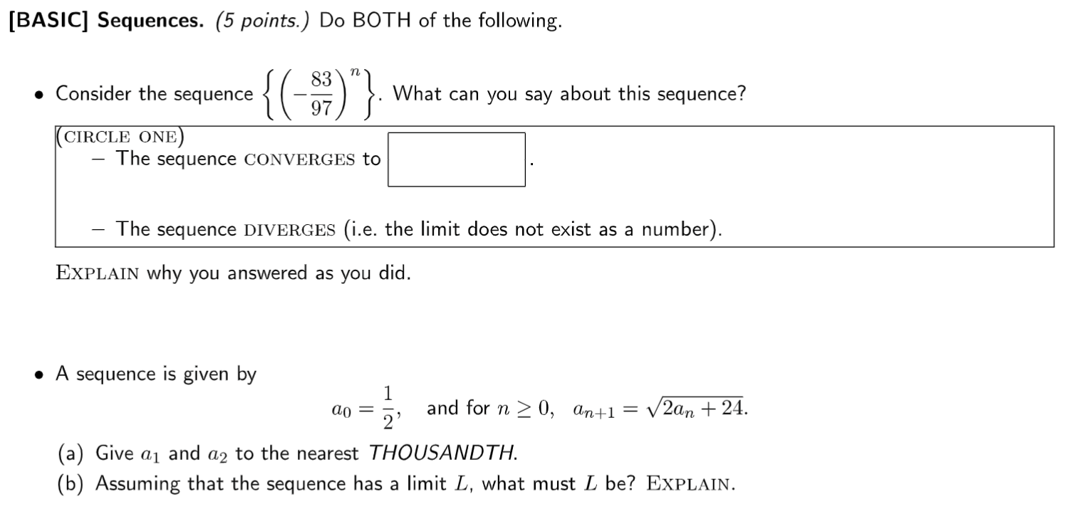 Solved (BASIC) Sequences. (5 points.) Do BOTH of the | Chegg.com