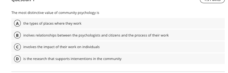 Solved The most distinctive value of community psychology | Chegg.com