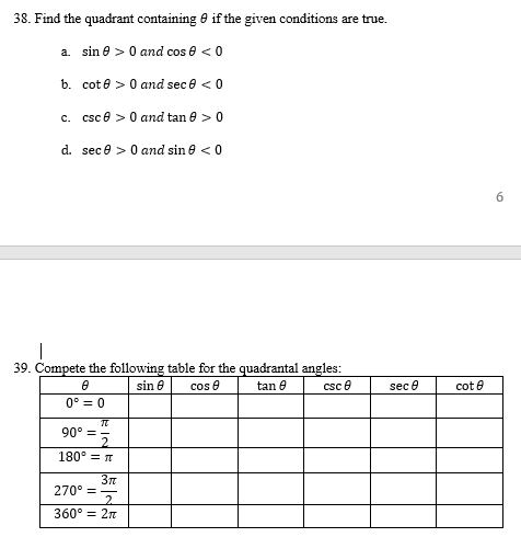 Solved 38. Find the quadrant containing @ if the given | Chegg.com