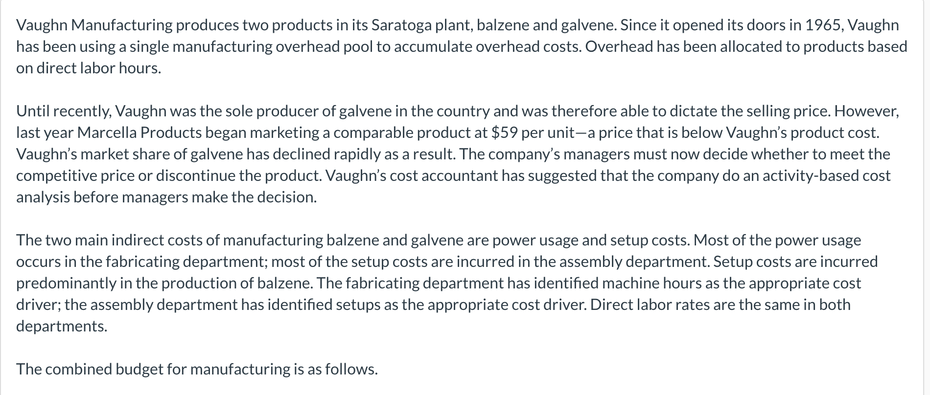 Solved Vaughn Manufacturing produces two products in its | Chegg.com
