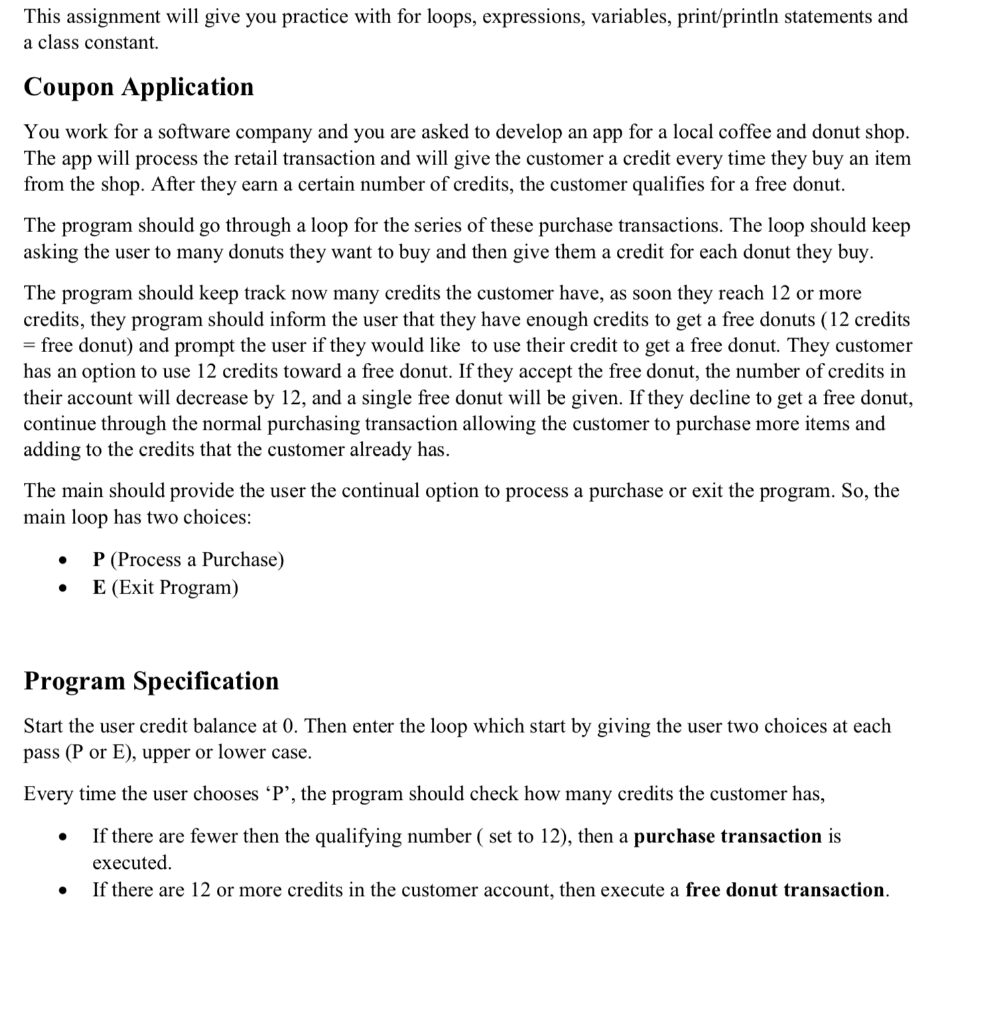 Java Loops Coupon Application This assignment will | Chegg.com