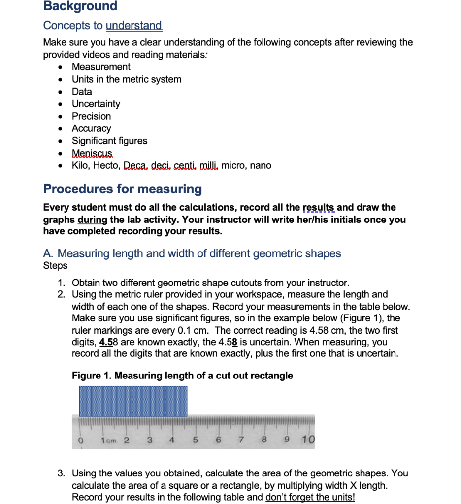 Solved Lab 1. The Metric System and Measurement Overview | Chegg.com
