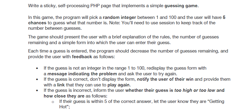 Write a sticky, self-processing PHP page that | Chegg.com