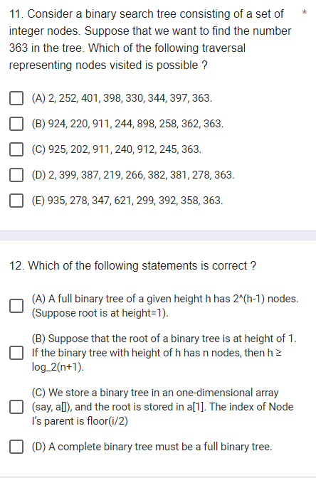 11. Consider a binary search tree consisting of a set | Chegg.com