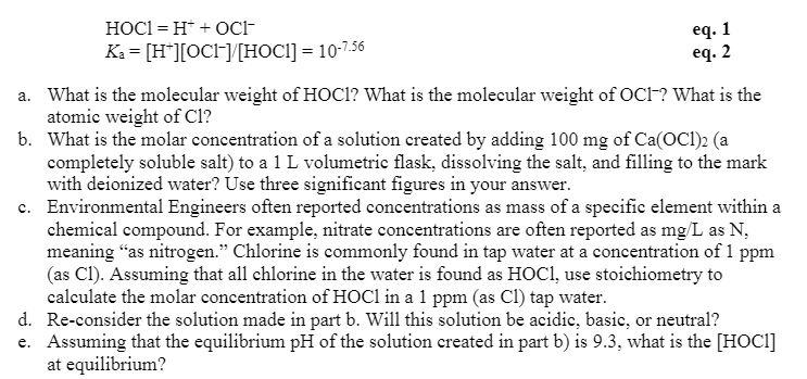 Solved Hypochlorous acid (HOCl) is an oxidant encountered | Chegg.com