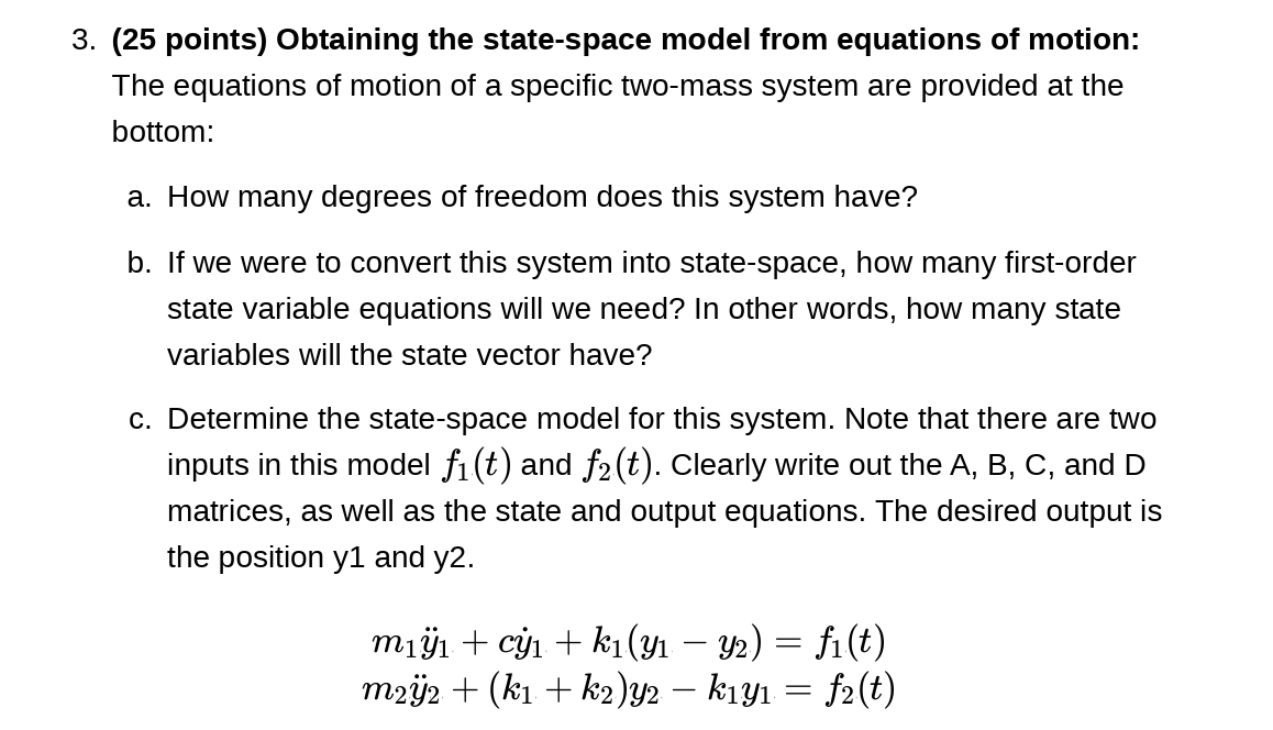 Solved Obtaining the state-space model from equations of | Chegg.com