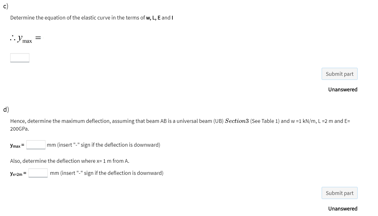 Solved For the beam and loading shown in Figure 3, A w L B X | Chegg.com