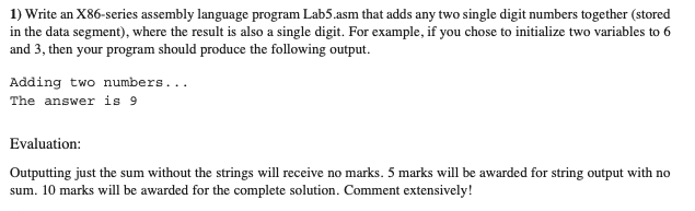 Solved 1) Write an X86-series assembly language program | Chegg.com