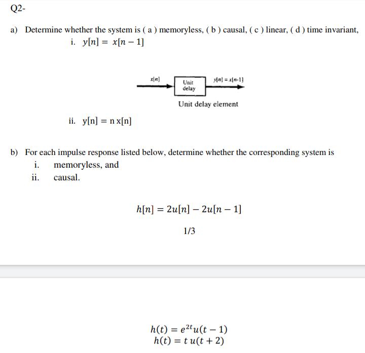 Solved Q2- a) Determine whether the system is (a) | Chegg.com