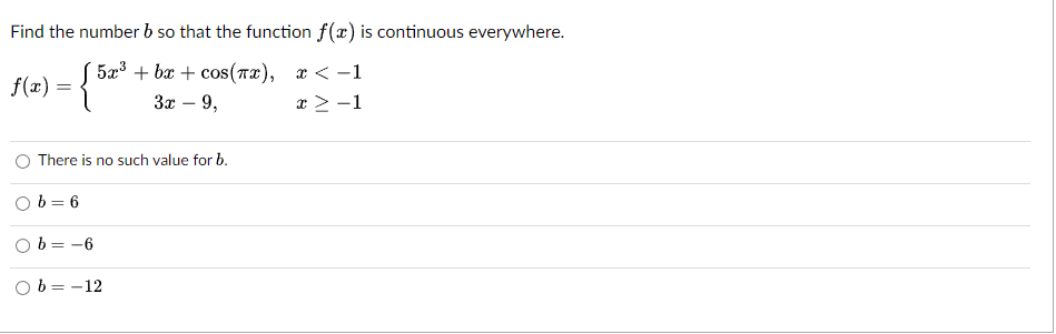 Solved Find the number b so that the function f(x) is | Chegg.com