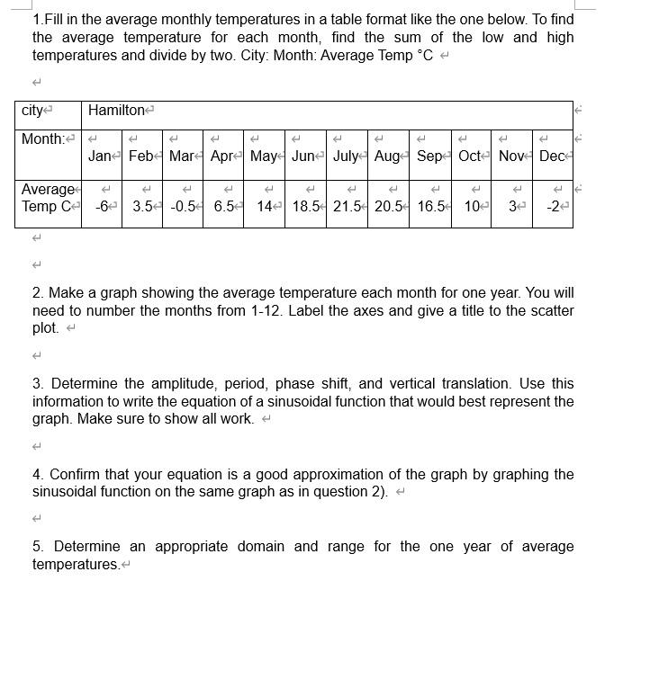 Solved 1.Fill in the average monthly temperatures in a table | Chegg.com