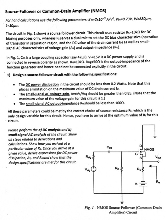 Source-Follower or Common-Drain Amplifier (NMOS) For | Chegg.com