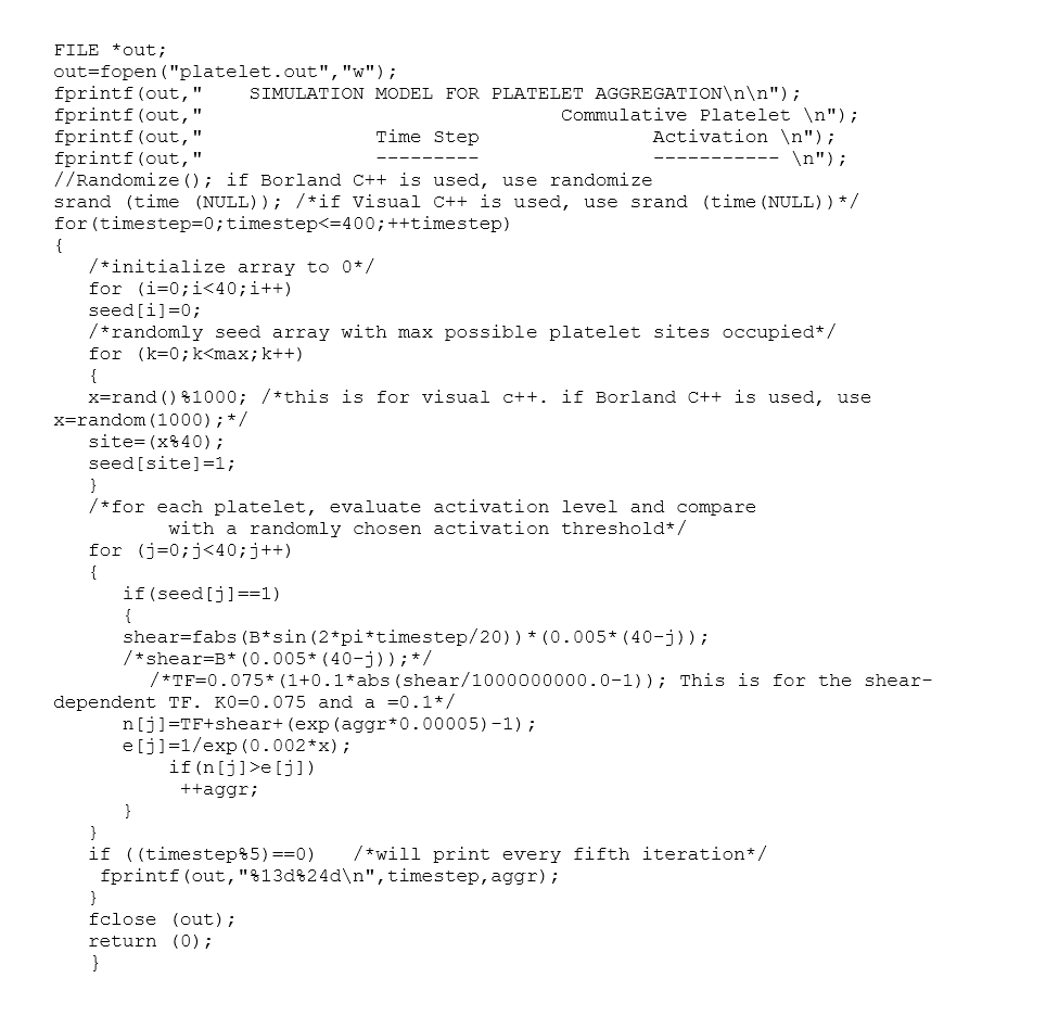 Using the attached computer program platelet.c, run | Chegg.com