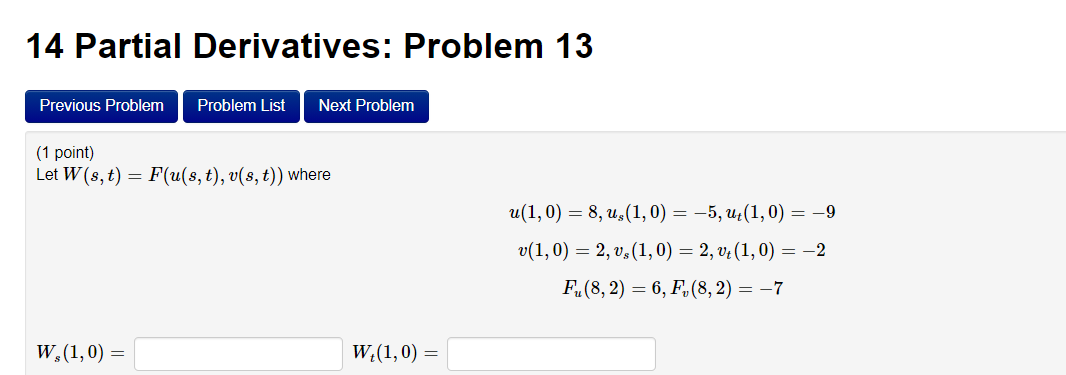 Solved 14 Partial Derivatives: Problem 13 Previous Problem | Chegg.com