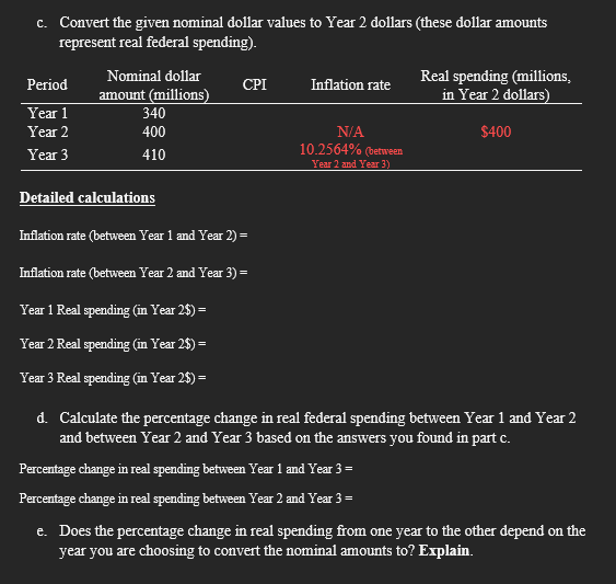 Solved c. ﻿Convert the given nominal dollar values to Year 2 | Chegg.com