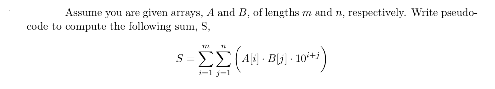 Solved Assume you are given arrays, A and B, of lengths m | Chegg.com