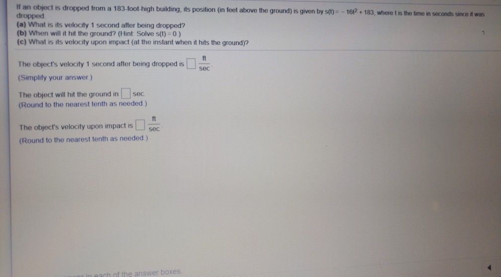 Solved If an object is dropped from a 183-foot-high | Chegg.com