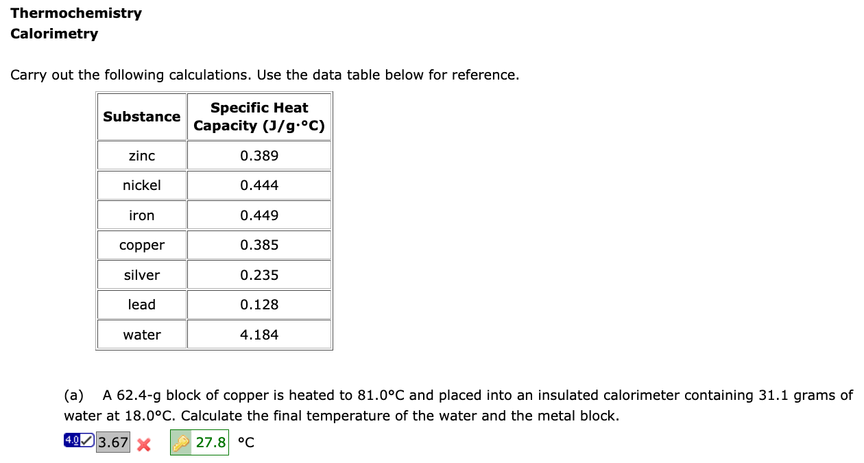 Solved Thermochemistry Calorimetry Carry out the following | Chegg.com
