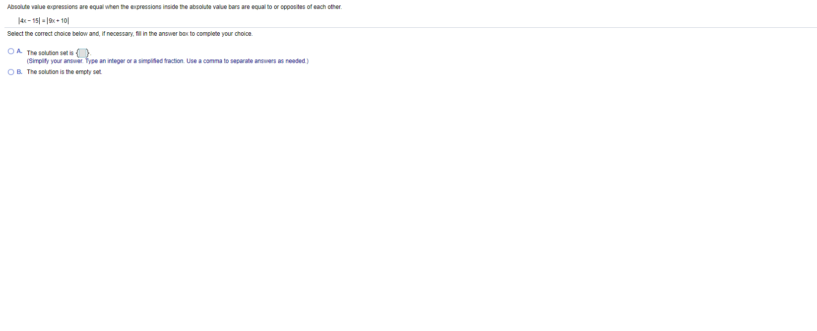 Solved Absolute value expressions are equal when the | Chegg.com