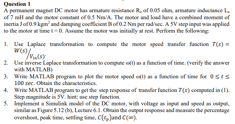 Solved Question 1 A permanent magnet DC motor has armature | Chegg.com