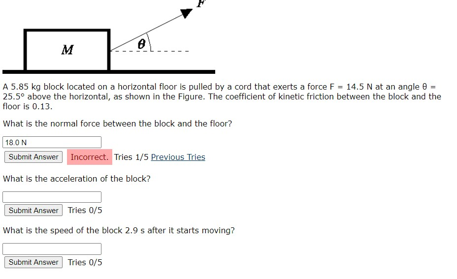 Solved 6 M A 5.85 kg block located on a horizontal floor is | Chegg.com