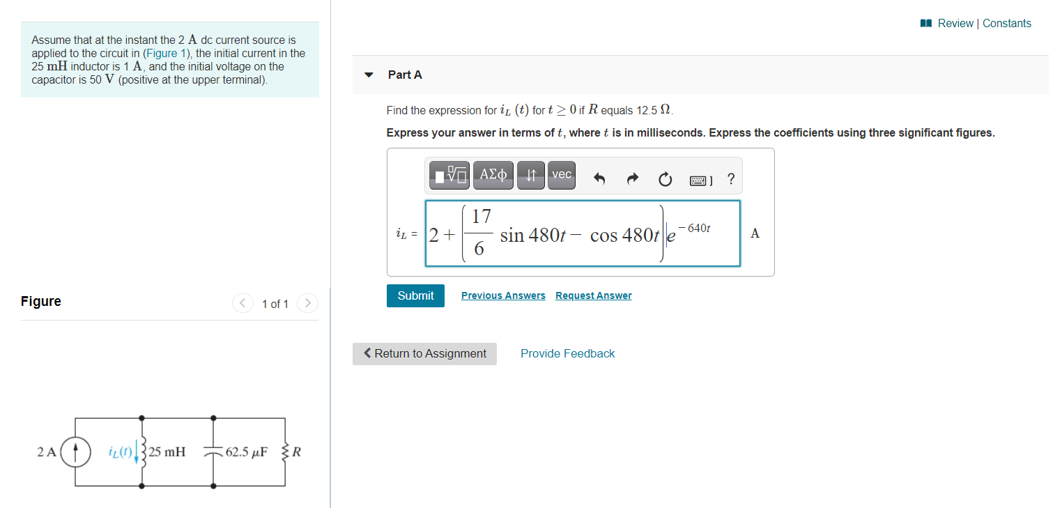 Solved Assume that at the instant the 2 A dc current source | Chegg.com