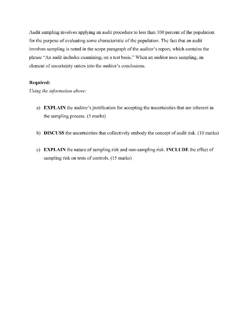 Solved Audit sampling involves applying an audit procedure | Chegg.com