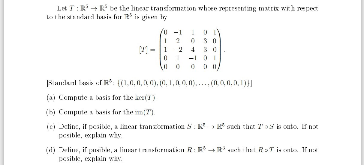 Solved Let T:R5 + R5 be the linear transformation whose | Chegg.com