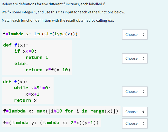 Solved Below are definitions for five different functions, | Chegg.com