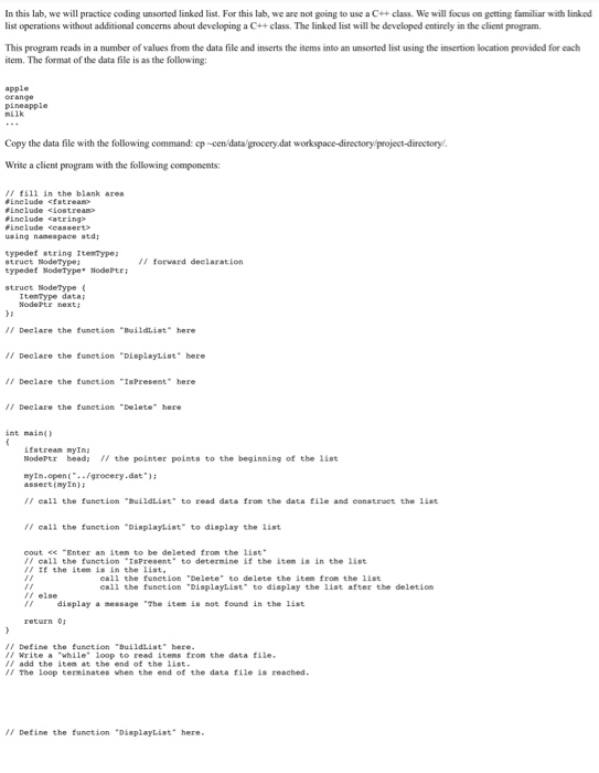 Solved In this lab, we will practice coding unsorted linked | Chegg.com
