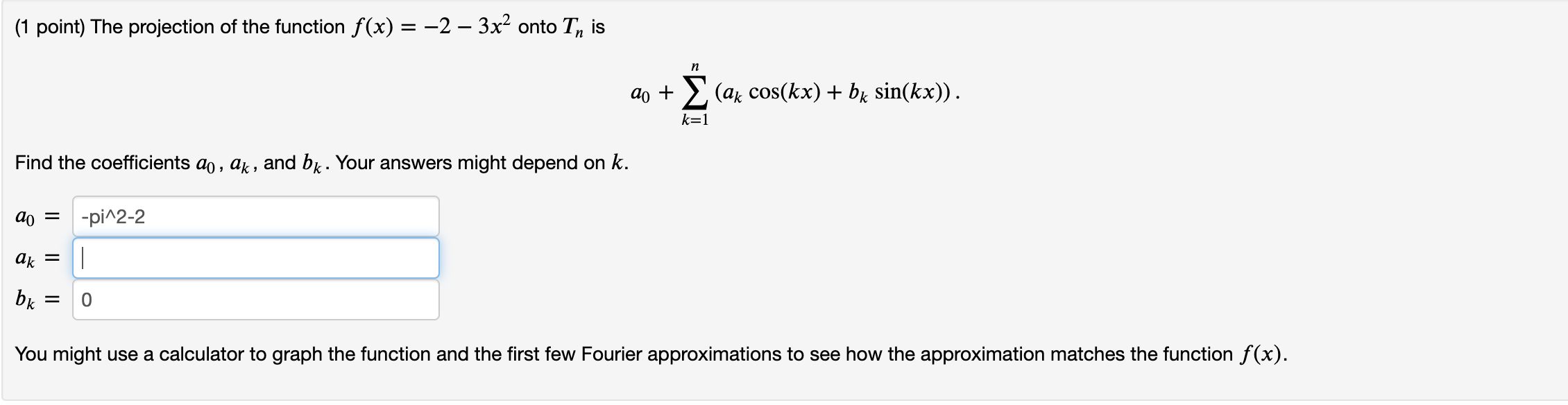 Solved (1 point) The projection of the function f(x) = -2 – | Chegg.com